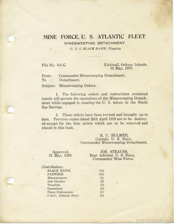 Mine Sweeping Orders - Title Page | The Subchaser Archives